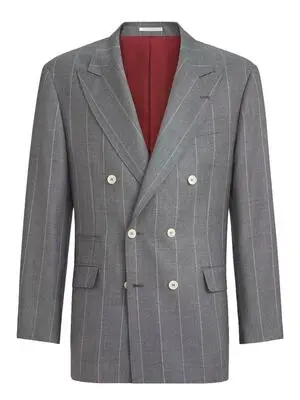 Brunello Cucinelli Virgin Wool Chalk Stripe One-and-a-half Breasted Tailor Blazer - Grey