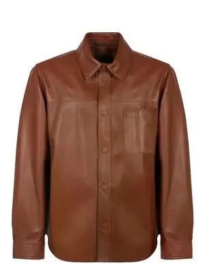 SLOWEAR Button Front Leather Shirt - Brown