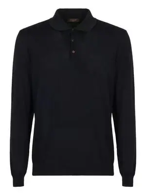 SLOWEAR Long Sleeve Knit Polo Shirt - Blue