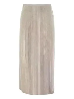 Brunello Cucinelli Ribbed Knit Midi Skirt - Neutrals