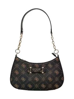 Guess Carrie Monogram Chain Shoulder Bag - Brown
