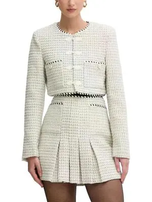 Bardot Florine Woven-texture Cropped Jacket - White