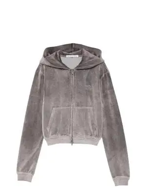 Alexander Wang Allover Hotfix Shrunken Zip Up Hoodie - Titanium