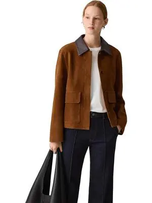 Theory Boxy Suede Patch Pocket Jacket Rust