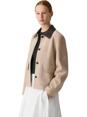 Theory Boxy Suede Patch Pocket Jacket Tan