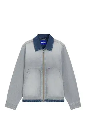 Hugo Denim Jacket With Inside-out Styling - Light Blue