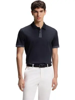 BOSS Striped-trim Polo Shirt In Mercerised Cotton - Dark Blue