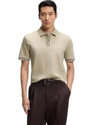 BOSS Striped-trim Polo Shirt In Mercerised Cotton - Light Beige