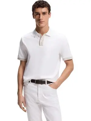 BOSS Striped-trim Polo Shirt In Mercerised Cotton - White