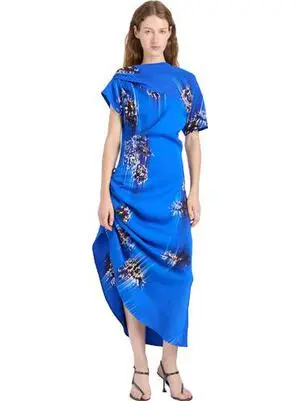 Proenza Schouler Printed Viscose Cady Antonella Dress - Cerulean Multi