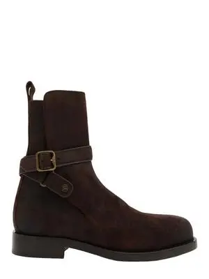 Burberry Ledger Waxed Suede Ankle Boots Moorhen Brown