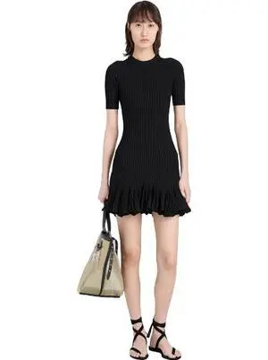Proenza Schouler Viscose Ribbed Godet Mini Dress - Black