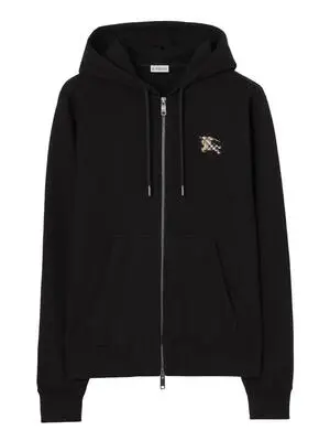 Burberry Check Knight Stamp Cotton Zip Hoodie - Black