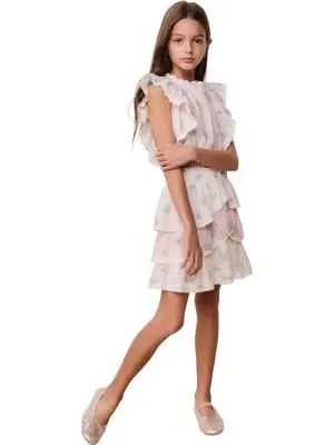 LoveShackFancy Tween Decker Mixed Print Dress - Lilac Vanilla