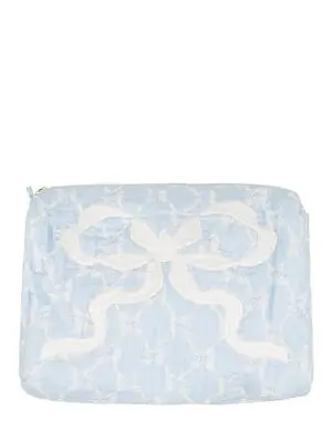 LoveShackFancy Octavia Quilted Bow Print Pouch - Chilled Blue