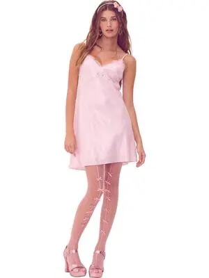 LoveShackFancy Lace Trim Satin Mini Dress - Pink Tulip Shine Ribbon