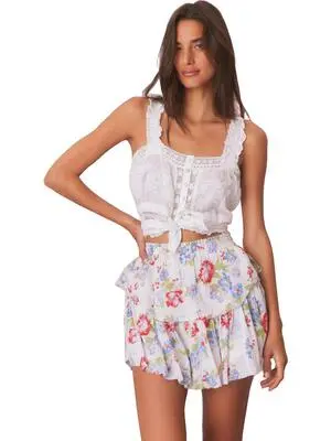 LoveShackFancy Floral Mini Skirt - White