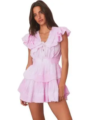 LoveShackFancy Gwen Upcycled Mini Dress - Peony Pink