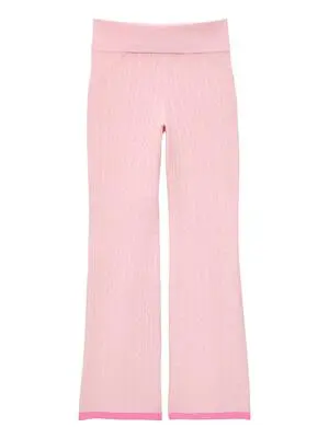 LoveShackFancy Cable Knit Foldover Flare Pants - Pink Tulip