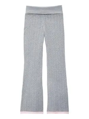 LoveShackFancy Cable Knit Foldover Flare Pants - Vs Med Heather Grey