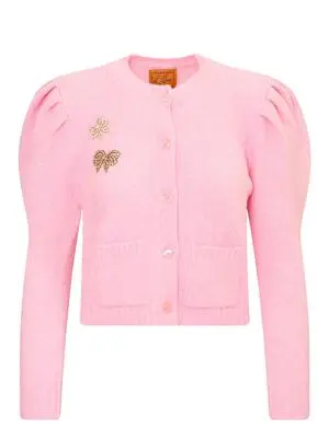 LoveShackFancy Le Lion Puff Sleeve Laurita Bow Cardigan - Pink