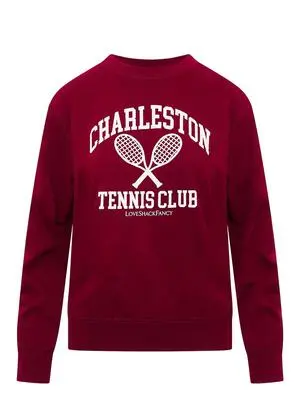 LoveShackFancy Charleston Tennis Graphic Top - Burgundy
