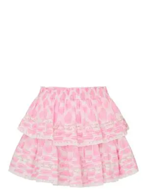 LOVESHACKFANCY Heart Print Ruffle Mini Skirt