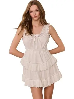 LoveShackFancy Zayan Heart Eyelet Mini Dress - White