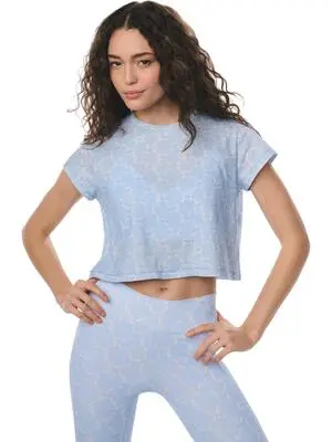 LoveShackFancy Rubin Bow Print Cropped Tee - Chilled Blue