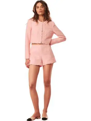 LoveShackFancy Coralyn Tweed Lace-trimmed Short - Strawberry Spritz