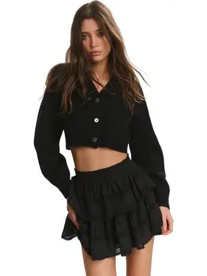 LoveShackFancy LSF Avignon V-Neck Crop Cardigan Black