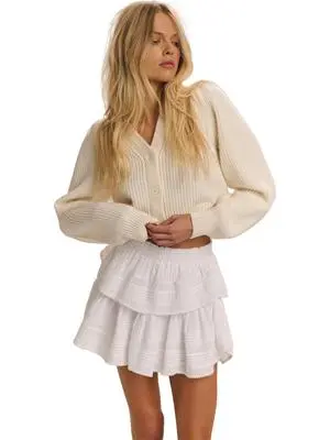 LoveShackFancy LSF Avignon V-Neck Crop Cardigan Ivory