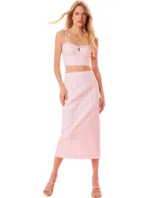 LoveShackFancy Biselle Linen Gingham Skirt - Angel Pink