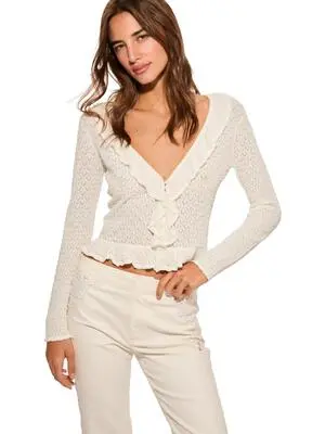 LoveShackFancy Nilah Stretch Knit Cardigan - White