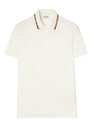 Burberry Check Trim Cotton Polo Shirt Chalk White