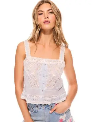 LoveShackFancy Pruitt Cotton Embroidered Top - Pale Blue