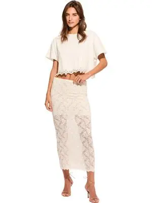 LoveShackFancy Clooney Stretch Lace Skirt - Antique White