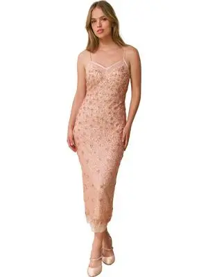 LoveShackFancy Mirrian Beaded Column Dress - Dusty Rose