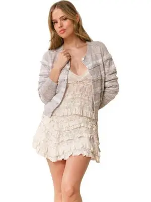 LoveShackFancy Claralise Alpaca-blend Lace Stripe Cardigan - Pale Grey Melange