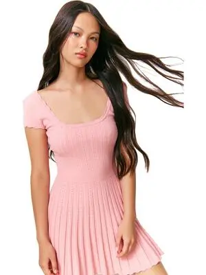 LoveShackFancy Evaluna Stretch Pointelle Mini Dress Fawn Pink