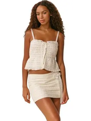LoveShackFancy Wyana Woven Cotton Mini Skirt - Off White