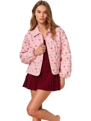 LoveShackFancy Quinlette Floral Quilted Jacket - Raspberry Fields