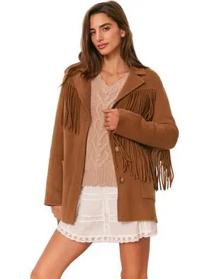 LoveShackFancy Maebella Wool Fringe Jacket - Camel