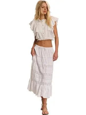 LoveShackFancy Floral Embroidered Midi Skirt - White