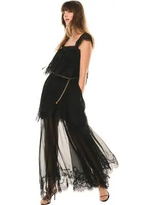 LoveShackFancy Maralee Silk Chiffon Maxi Dress Black