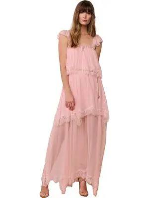 LoveShackFancy Maralee Silk Chiffon Maxi Dress Potpourri Pink