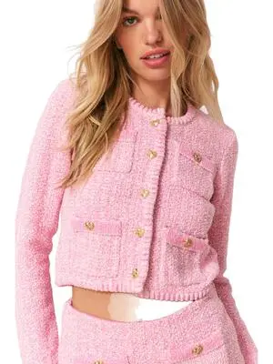LoveShackFancy Delcie Knit Cardigan - Candy Pink Melange