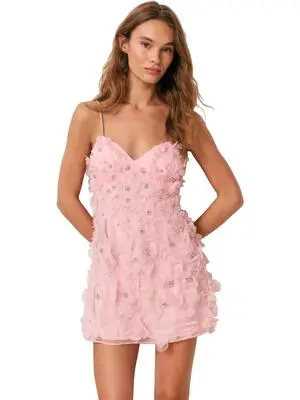 LoveShackFancy Ambessa Embellished Organza Mini Dress - Powder Pink