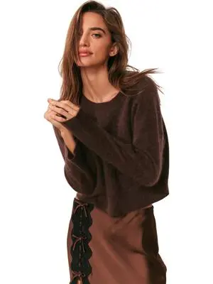 LoveShackFancy Bellman Brushed Cashmere Pullover - Chocolate Brown