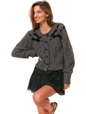 LoveShackFancy Clementian Alpaca-blend Ribbon Cardigan - Dark Grey Melange
